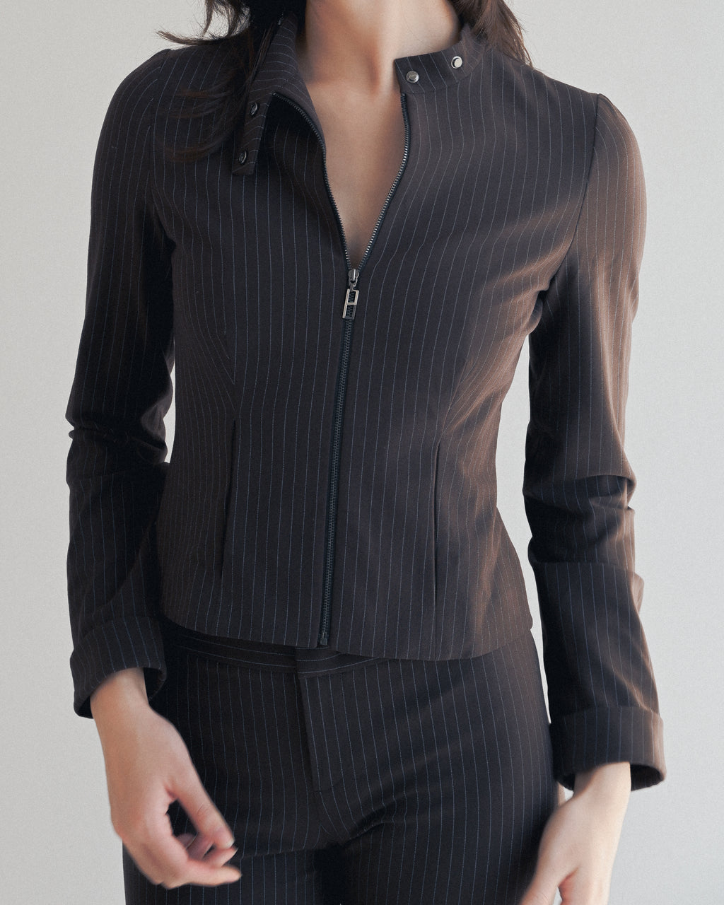 The Harlow Jacket in Brown Pinstripe – Amoy New York